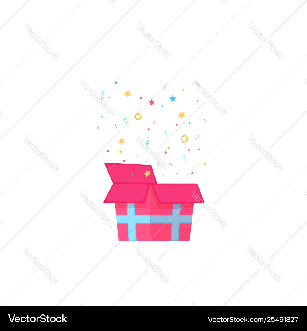 Open gift box with confetti stars and falling Vector Image