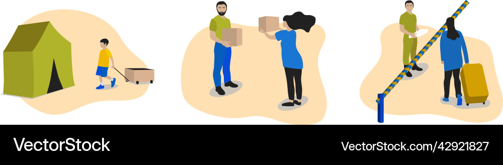 Refugees migrants volunteers set Royalty Free Vector Image