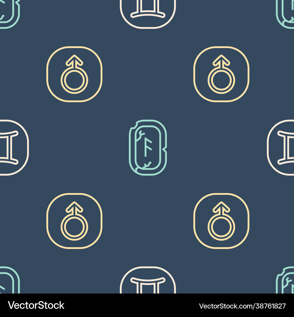 Set line gemini zodiac mars and magic runes Vector Image