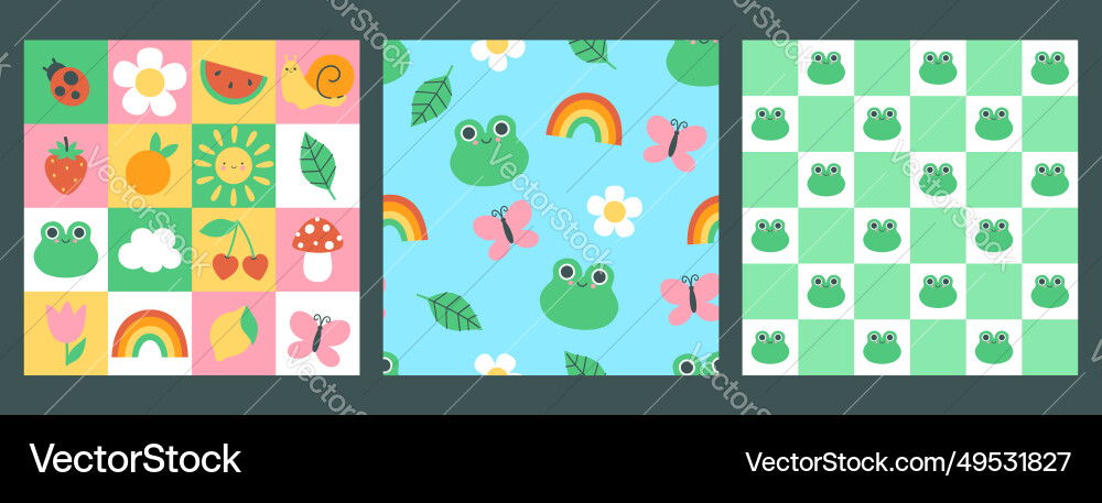 Set of seamless summer patterns with frogs image Vector Image