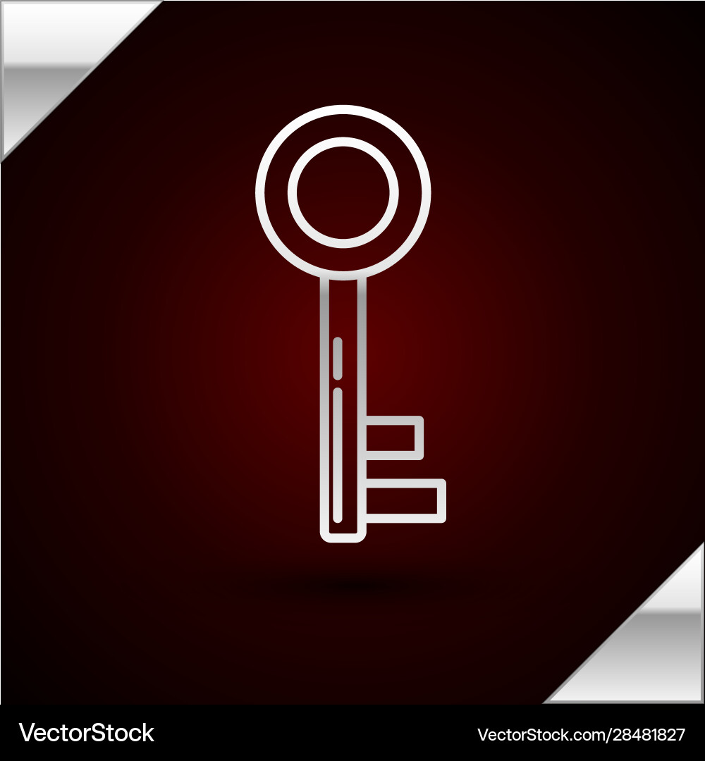 Silver line key icon isolated on dark red Vector Image