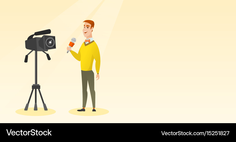 Tv reporter with a microphone and camera Vector Image