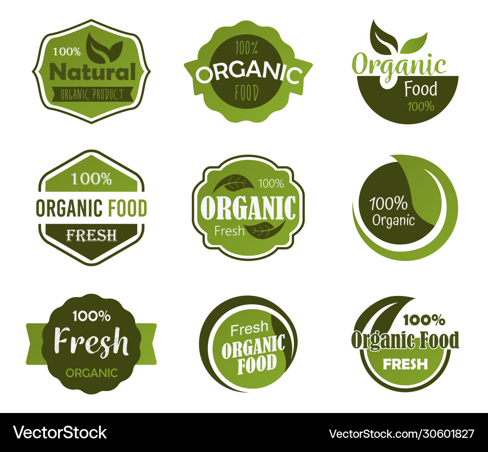 Variety ecological food stickers Royalty Free Vector Image