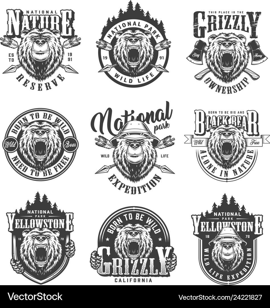 Vintage monochrome national park emblems Vector Image