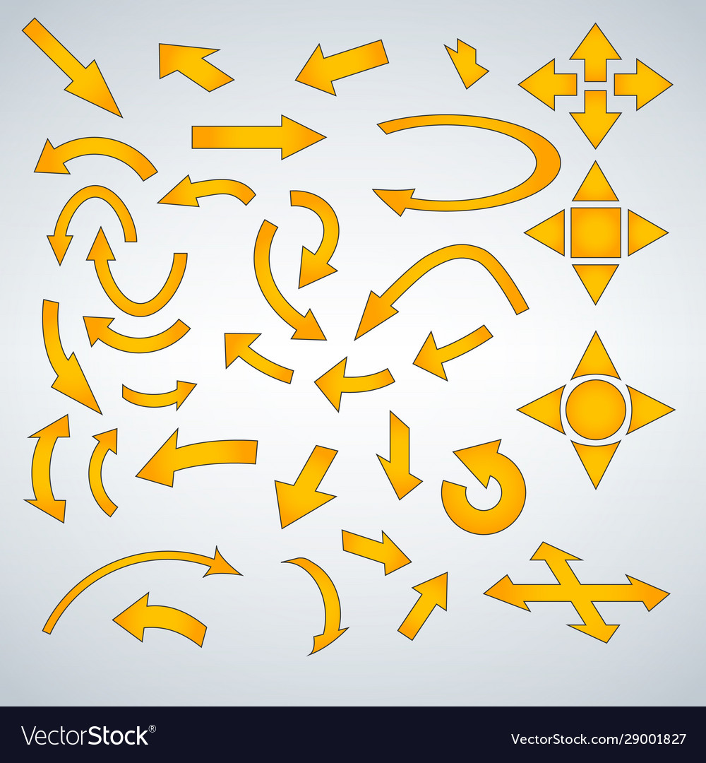 Yellow arrow icon set Royalty Free Vector Image
