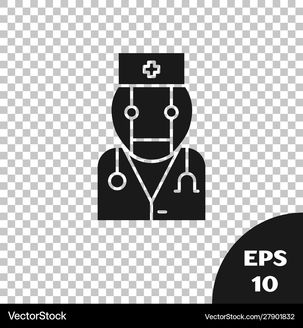 Black robot doctor icon isolated on transparent Vector Image