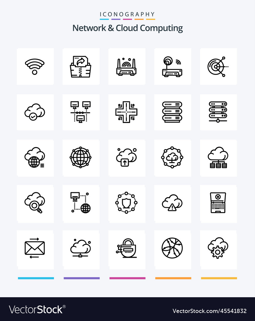 Creative network and cloud computing 25 outline Vector Image