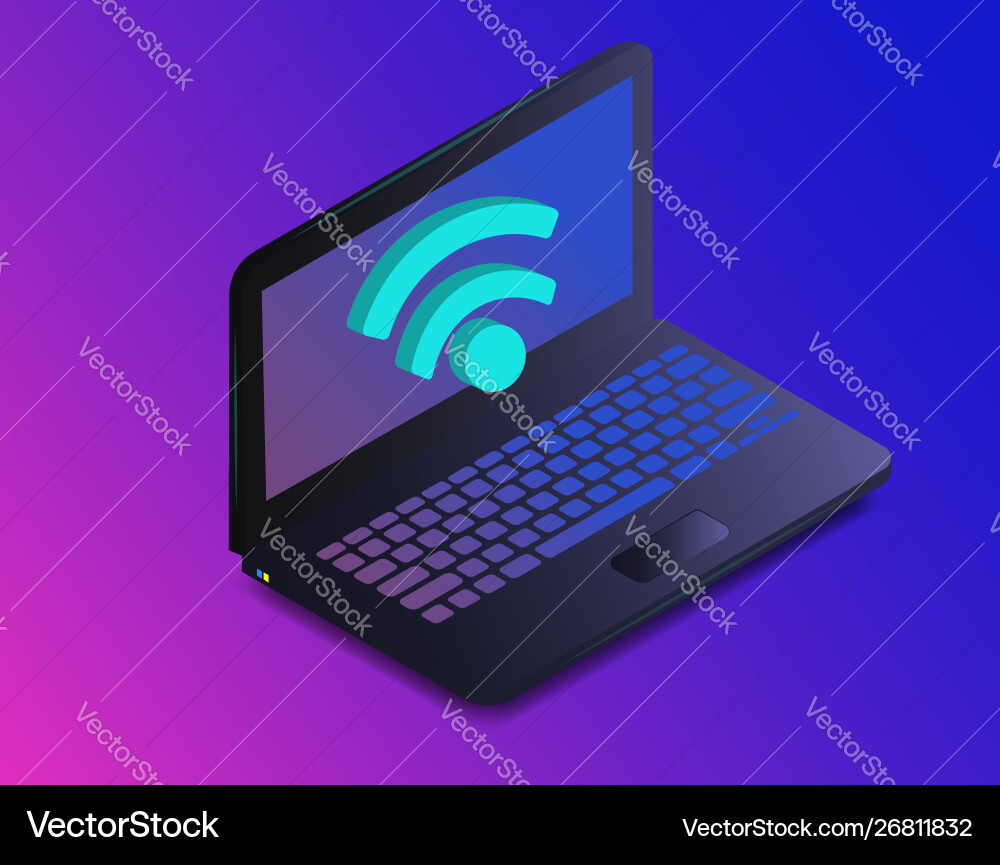 Isometric laptop with free internet wifi Vector Image