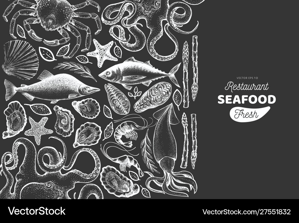 Seafood and fish design template hand drawn on Vector Image