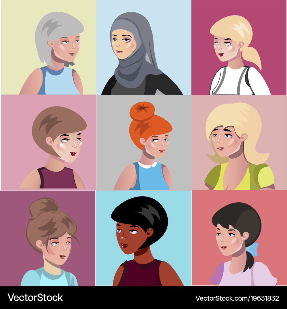 Set of different female characters Royalty Free Vector Image
