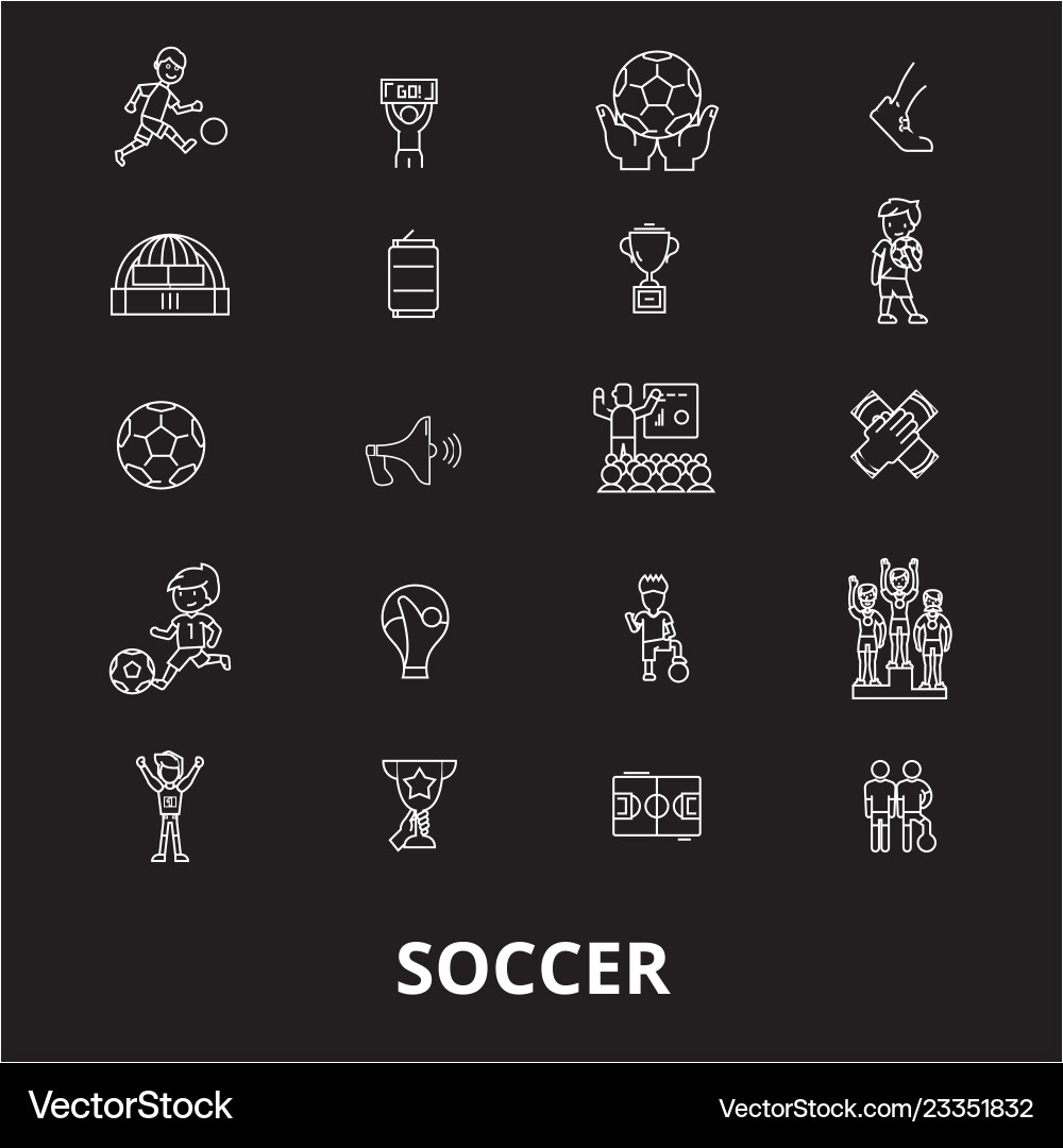 Soccer editable line icons set on black Royalty Free Vector