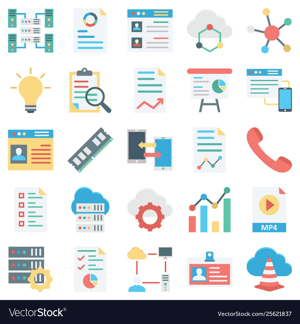 Cloud computing and data storage color ico Vector Image