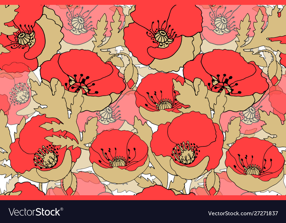 Floral seamless pattern with red poppy Royalty Free Vector