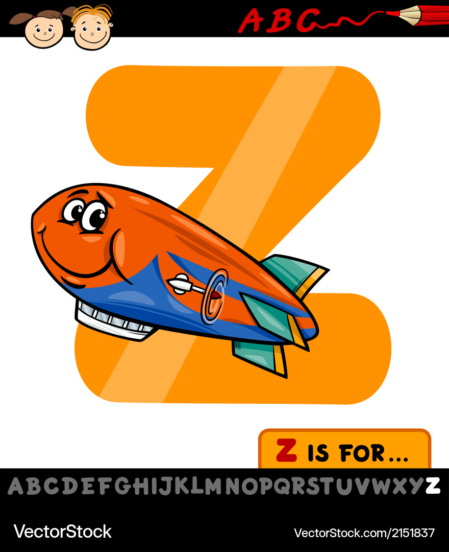 Letter z with zeppelin cartoon Royalty Free Vector Image