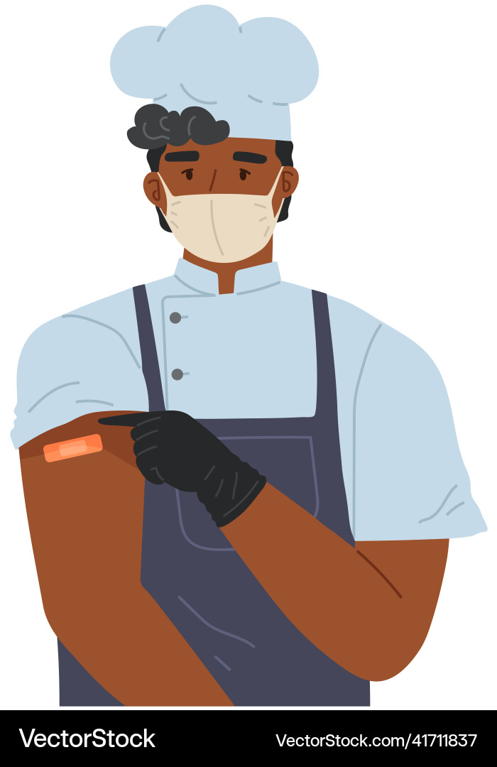 Male character cook using face mask for covid19 Vector Image