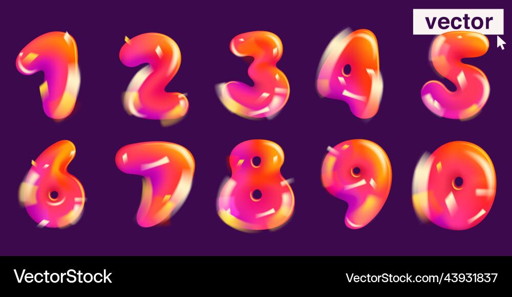 Numbers set logo in realistic 3d design cartoon Vector Image