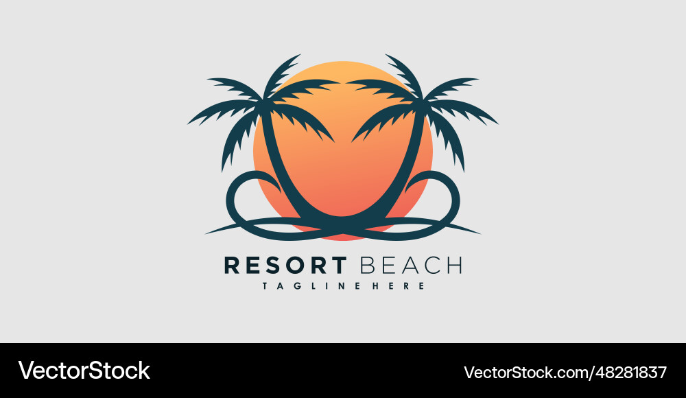 Resort beach logo design with icon palm creative Vector Image