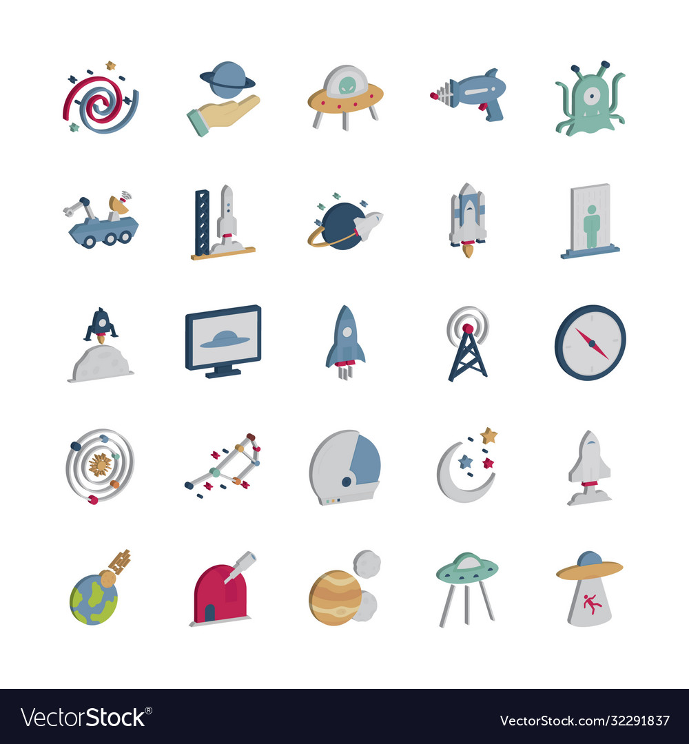 Space and planets isolated icons set every Vector Image