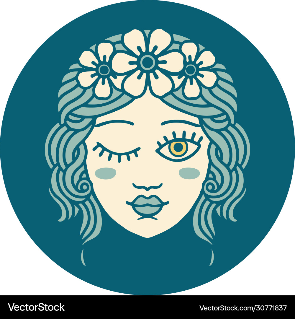 Tattoo style icon a maidens face winking Vector Image