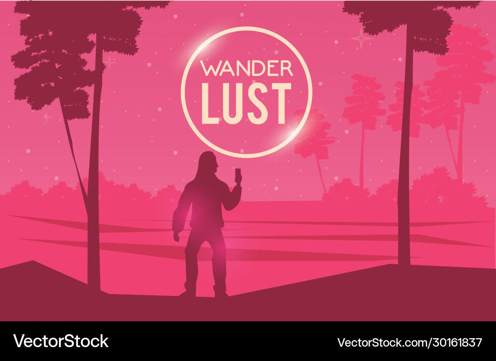 Wanderlust poster with man silhouette scene Vector Image