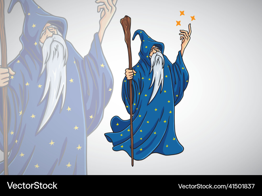 Wizard cartoon blue stars clothes Royalty Free Vector Image