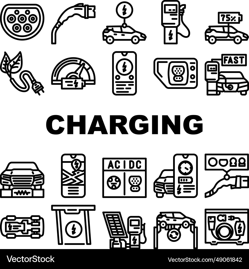 Electric car charging icons set Royalty Free Vector Image