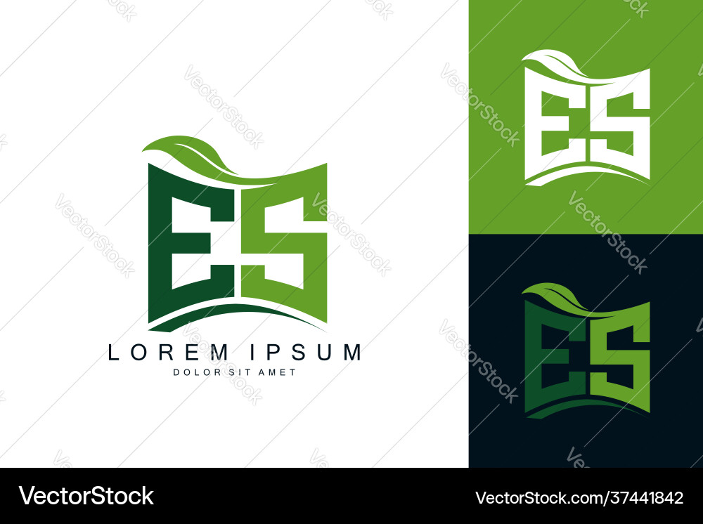 Es logo monogram with green leaf nature organic Vector Image