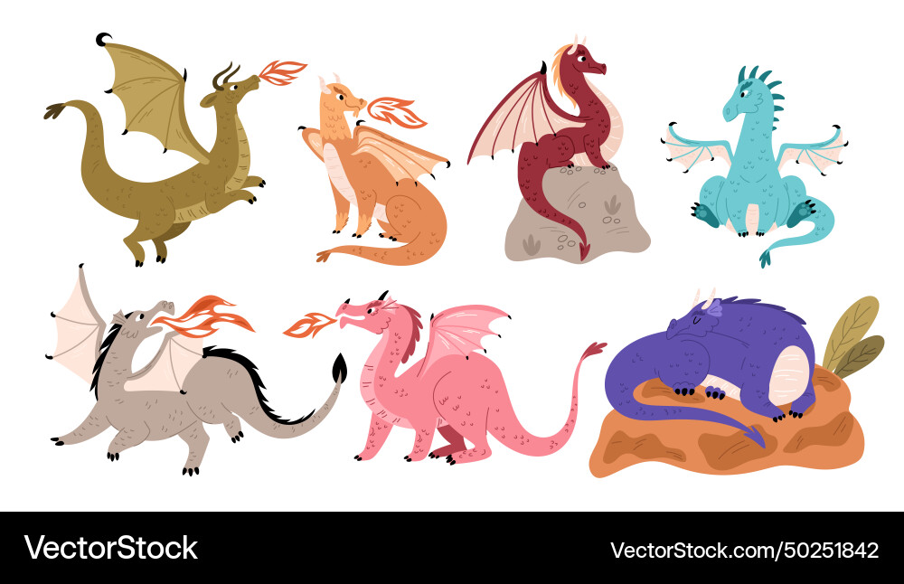 Fairy tale dragons magical fire breathing animals Vector Image