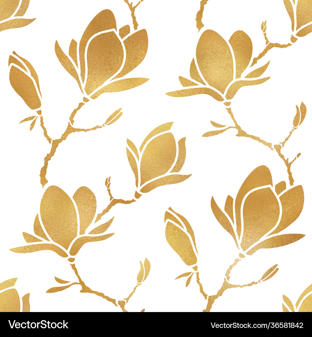 Floral seamless pattern gold blooming magnolia Vector Image