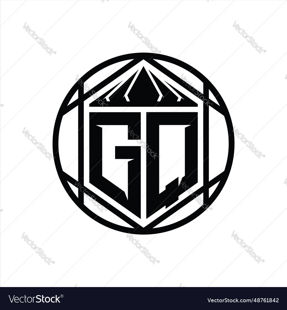 Gq letter logo monogram hexagon slice crown sharp Vector Image