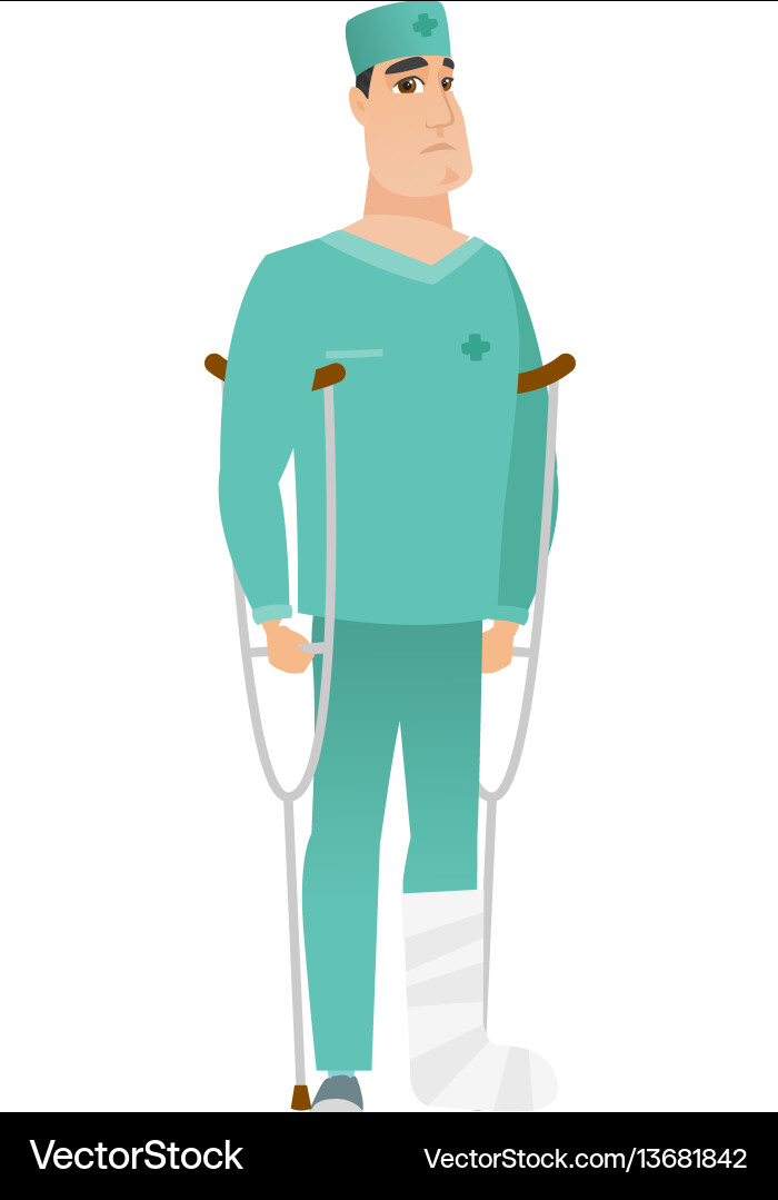 Injured doctor with broken leg Royalty Free Vector Image