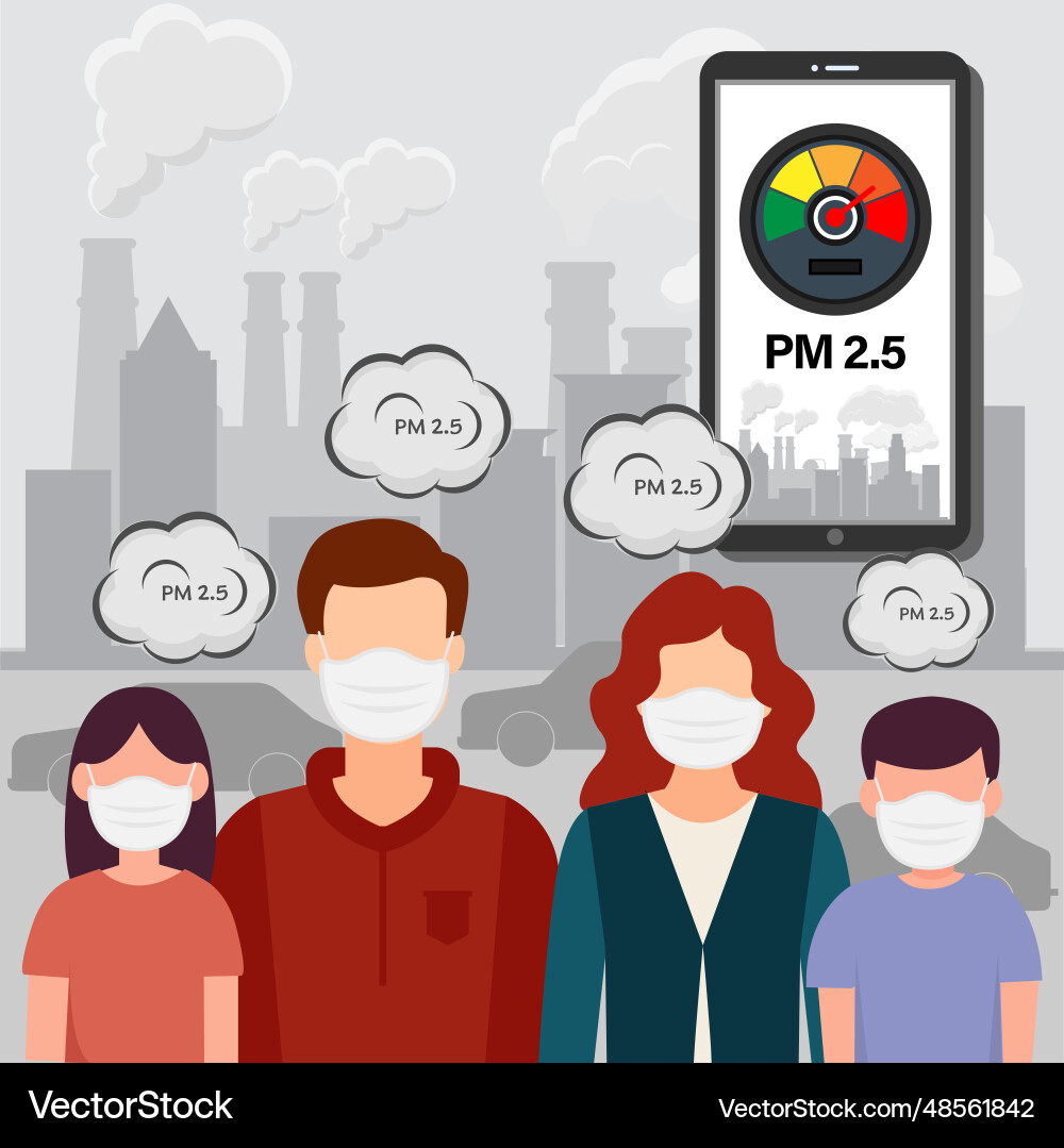 Pm25 air pollution alert meter on smartphone Vector Image