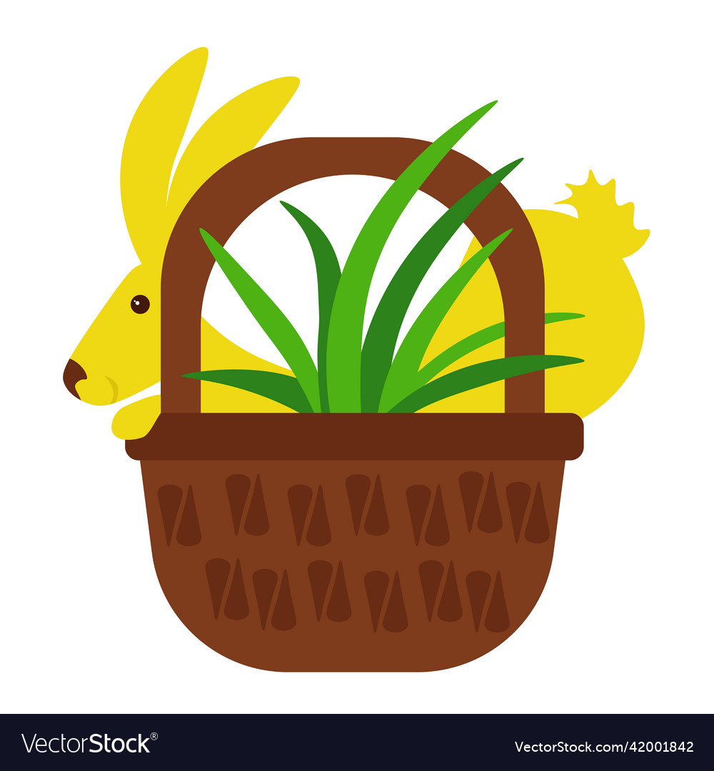Rabbit in a basket easter bunny with spring grass Vector Image