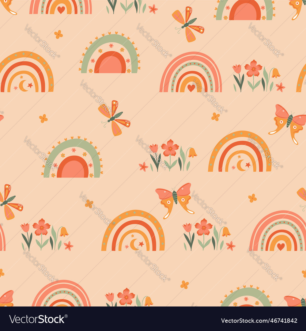Seamless pattern in boho style with rainbows Vector Image