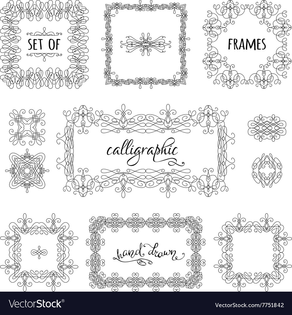 Set hand-drawn calligraphic frames Royalty Free Vector Image Set hand-drawn calligraphic frames Royalty Free Vector Image