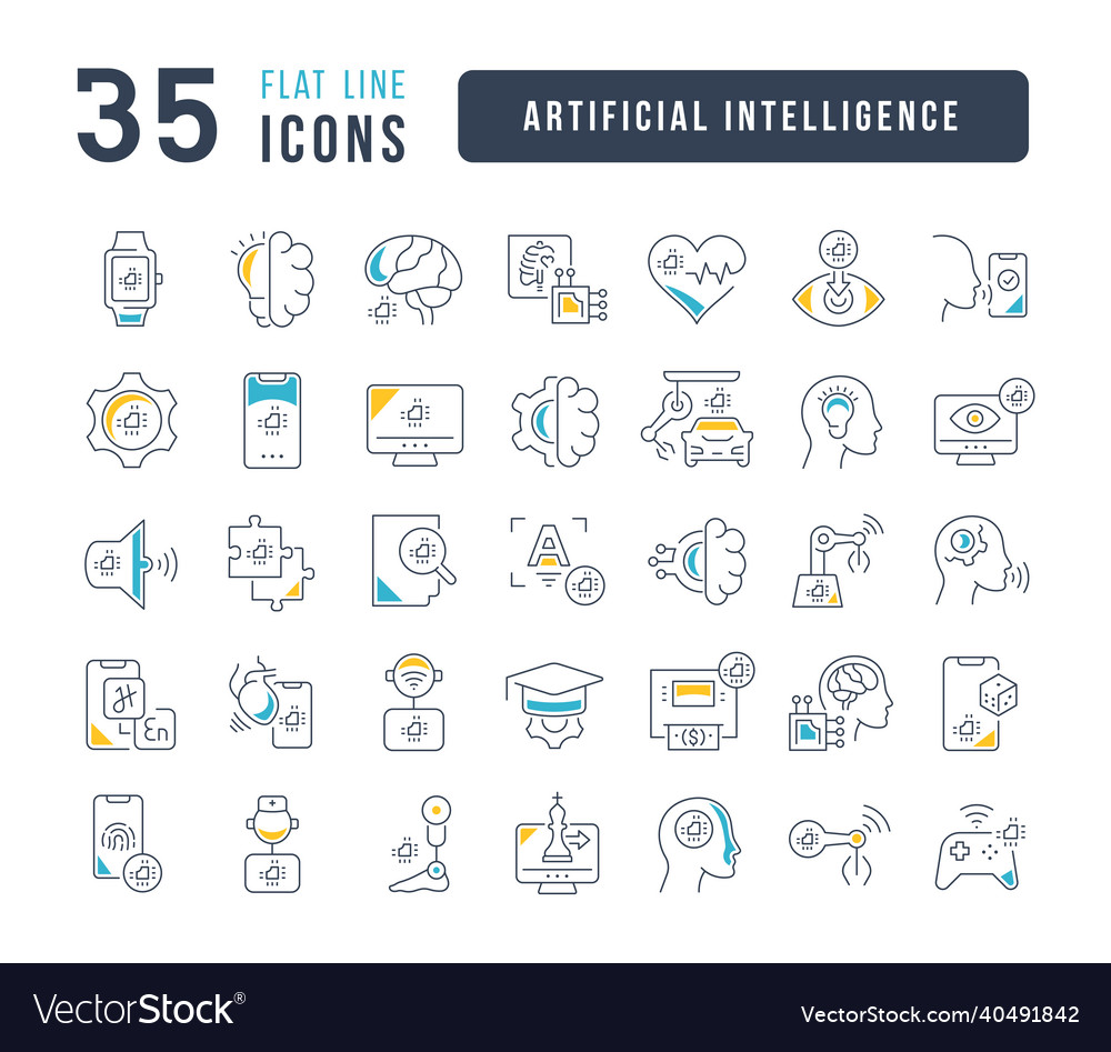 Set of linear icons of artificial intelligence Vector Image