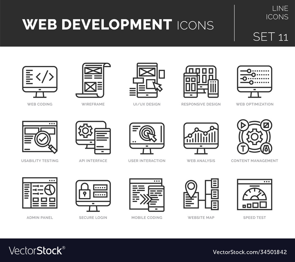 Set web development icons Royalty Free Vector Image