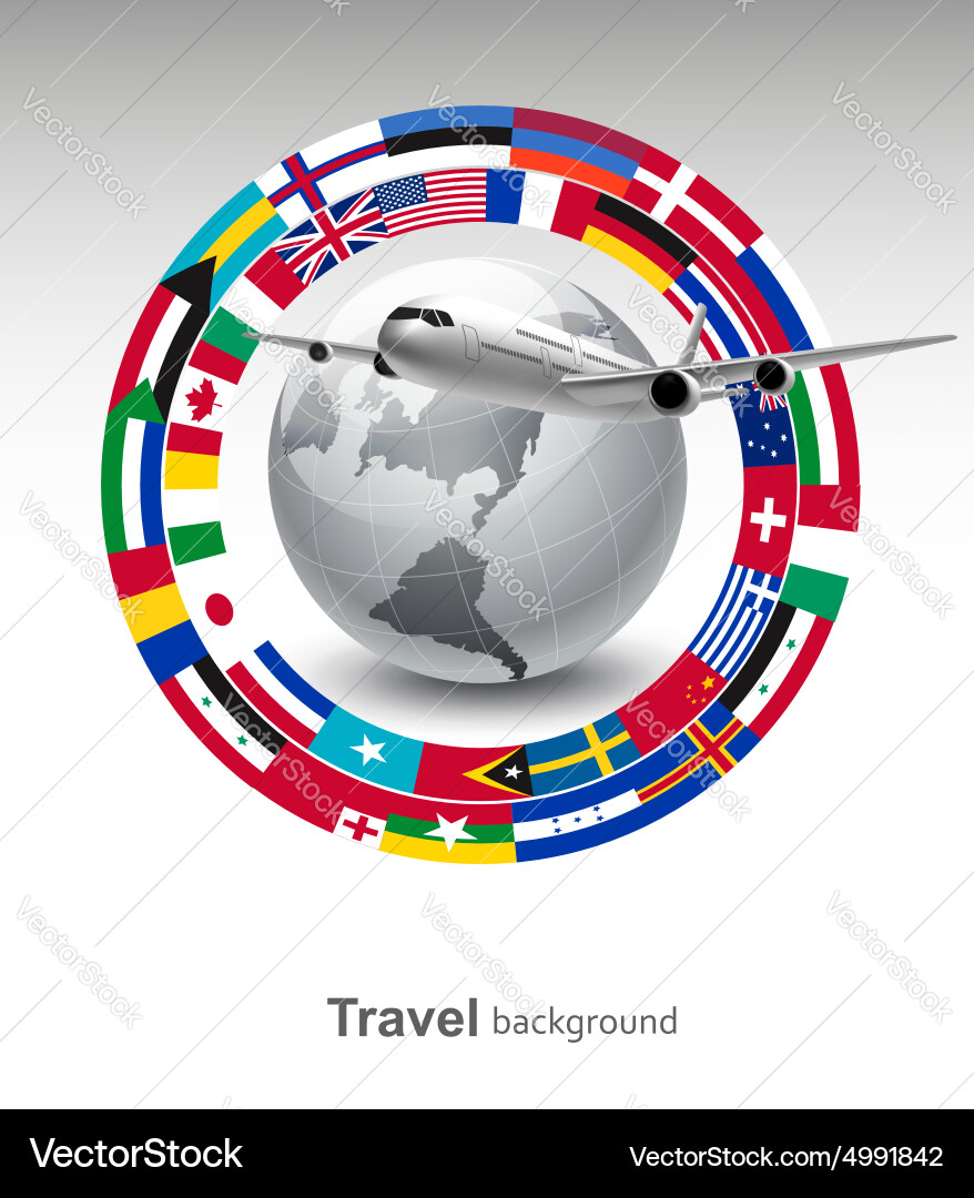 Travel background globe with a plane and circle Vector Image