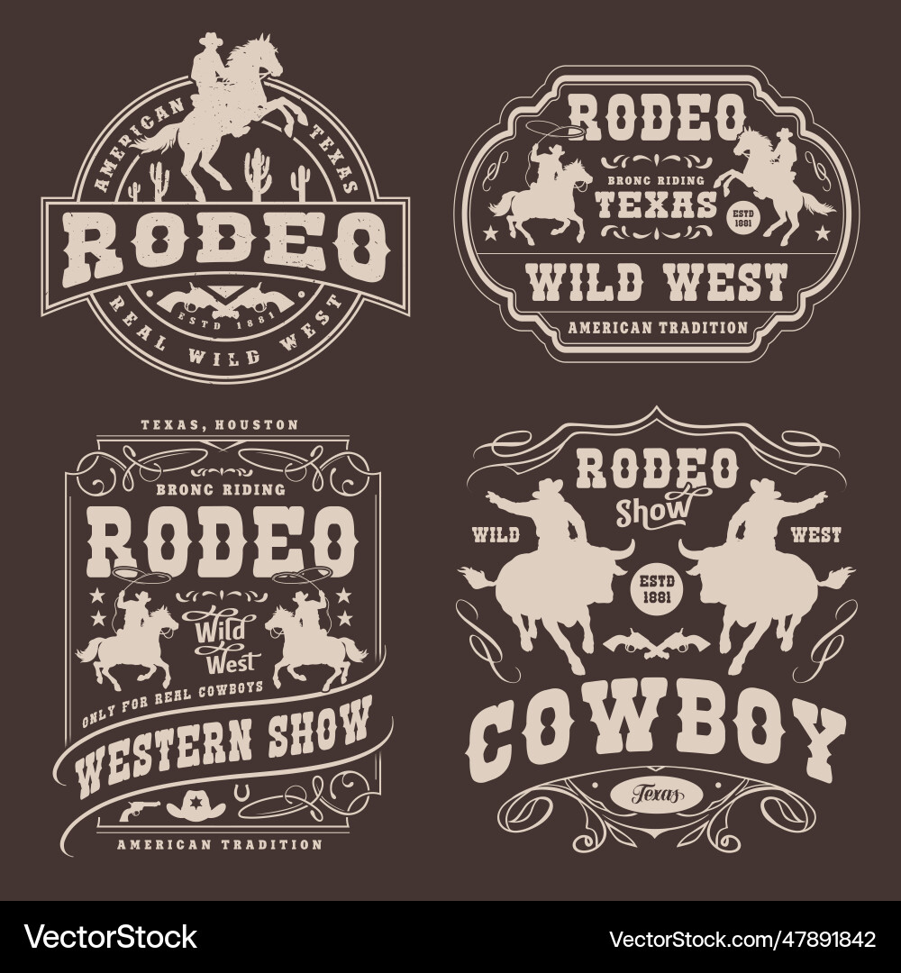 Western rodeo set stickers monochrome Royalty Free Vector