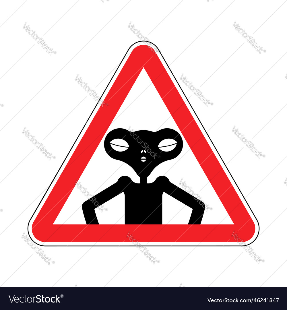 Attention alien caution ufo red triangle road Vector Image
