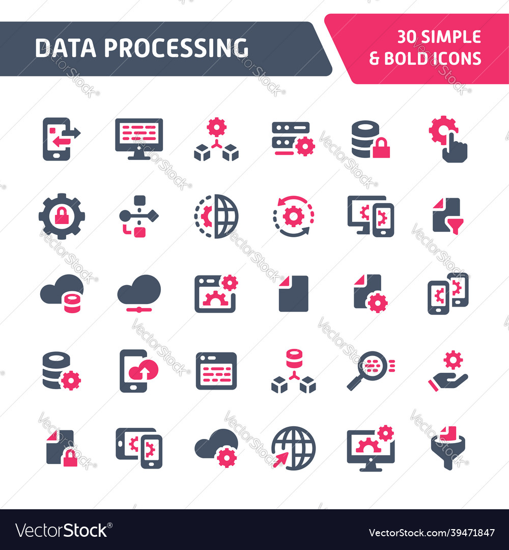 Data processing icon set Royalty Free Vector Image Data processing icon set Royalty Free Vector Image