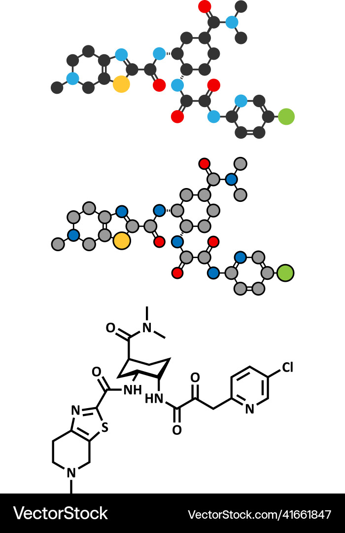 Edoxaban anticoagulant drug molecule direct fxa Vector Image