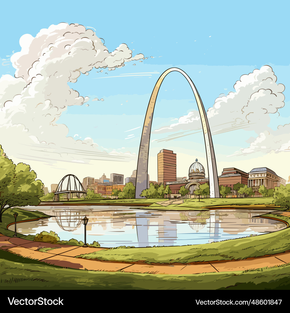 Gateway arch hand-drawn comic Royalty Free Vector Image