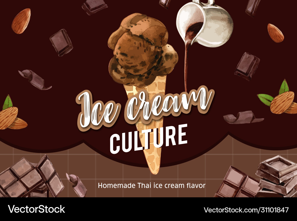 Ice cream frame design with chocolate watercolor Vector Image