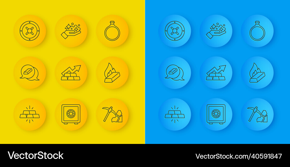 Set line gold bars growth arrow with gold mining Vector Image