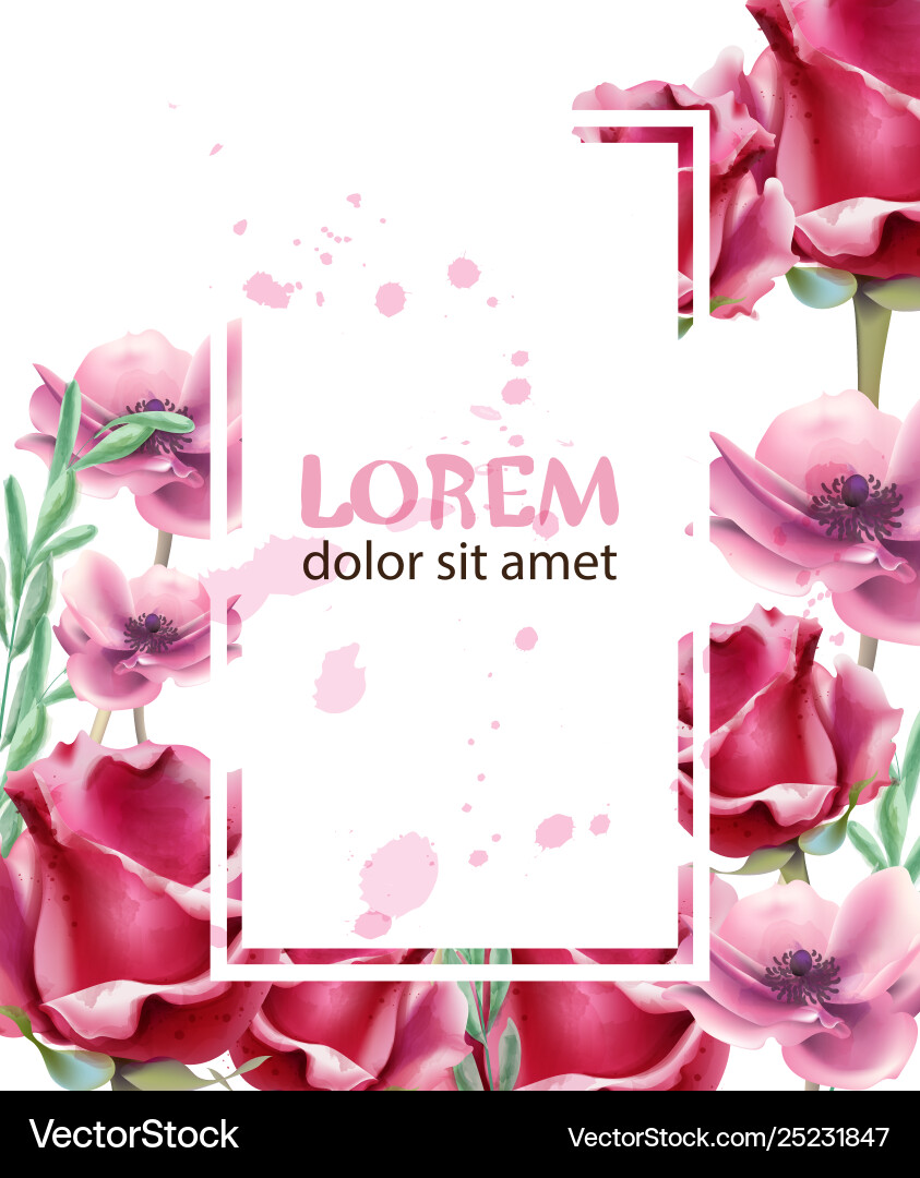 Spring flowers frame card watercolor Royalty Free Vector