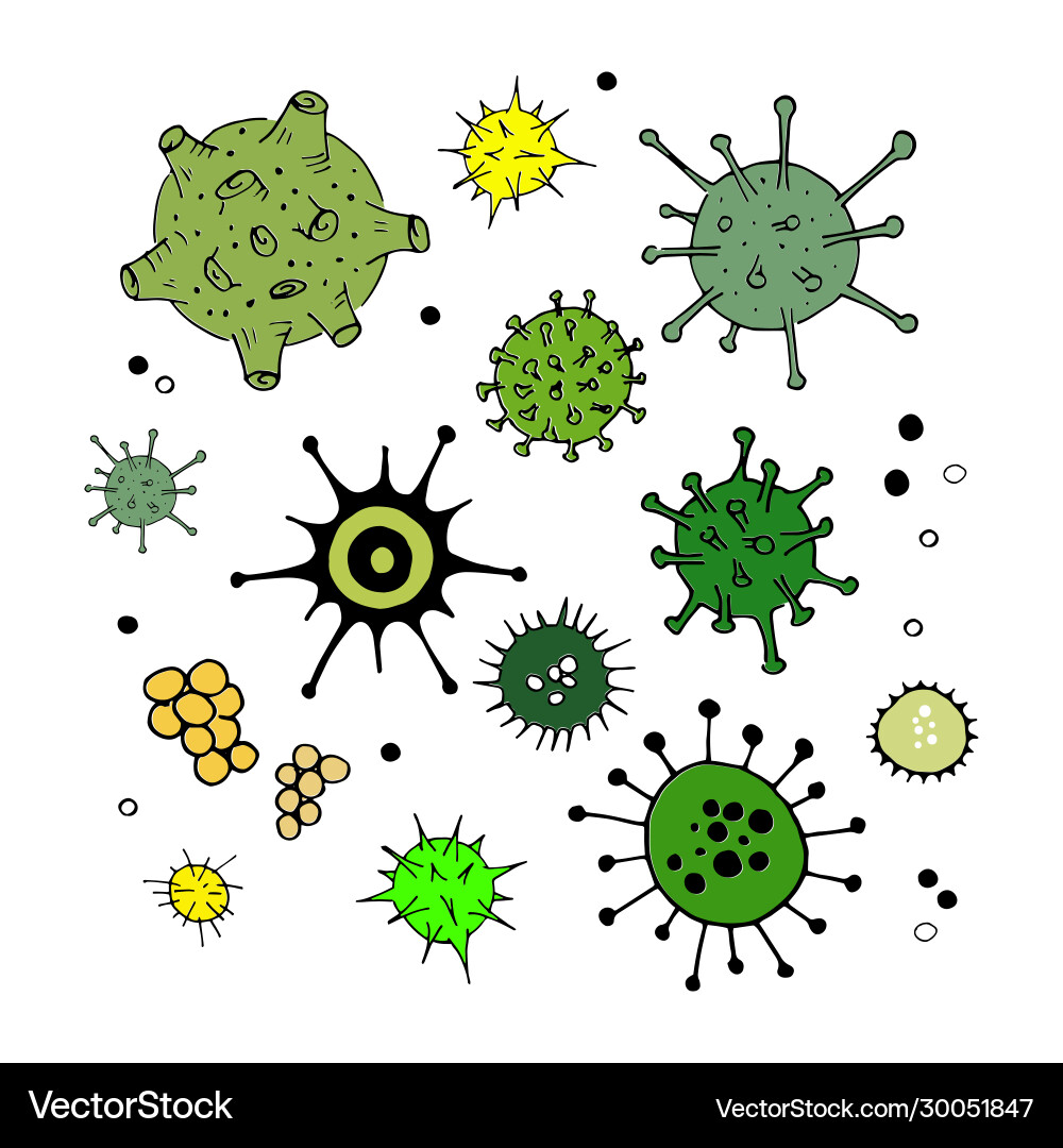 Viruses and bacteria doodle set simple colored Vector Image