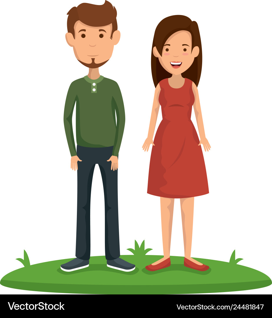 Young couple in grass avatars characters Vector Image