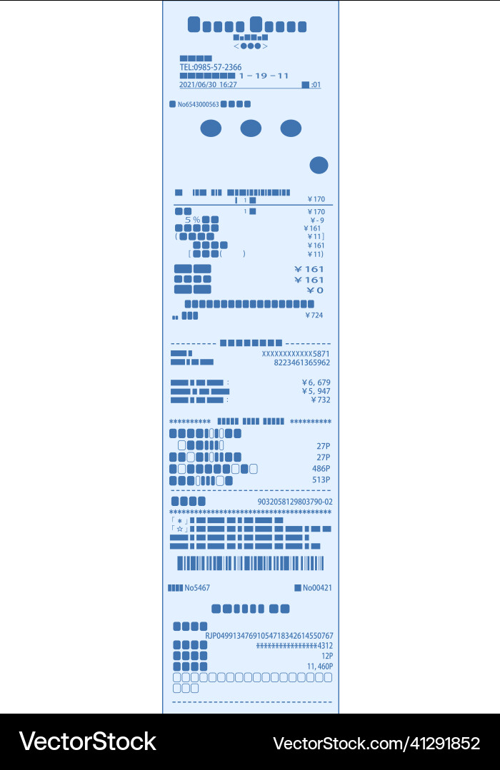 Blue color various shopping receipt Royalty Free Vector