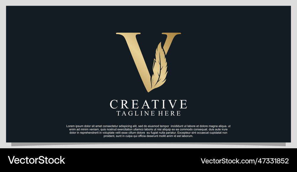 Golden letter v with unique feather combination Vector Image